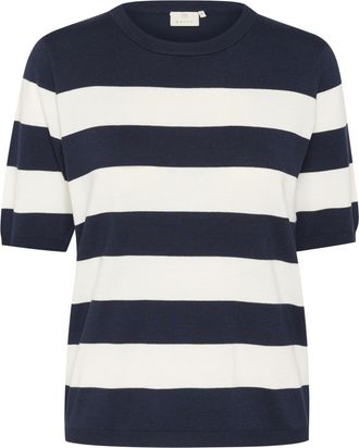 Kaffe Strickpullover KAlizza Damen Strickpullover Kurzarm Streifen L&auml;ssig Casual Rundhals Pullover Gestreift Midnight/Chalk Wide Stripe M