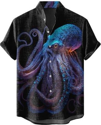 Generic Chemise boutonn&eacute;e amusante pour homme, chemise de plage tendance, col montant, chemise &agrave; bouton-pression, grande taille, haut d&eacute;t&eacute; respirant, d&eacute;contra