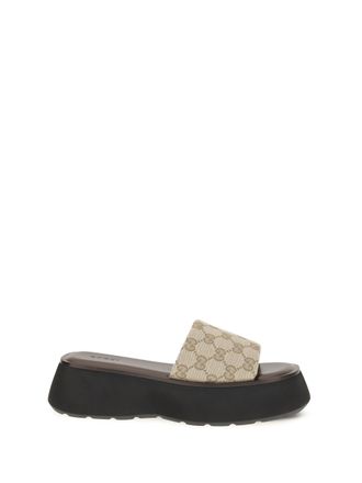Gucci Womens Sandals Oversized Sole Slider Vintage Sand Upper: Fabric