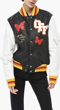 Off-white Two-Tone Leather Bomber Jacket 2013 with Contrast Appliqu&eacute;s Off-White