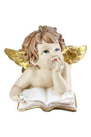 Gilde Figur Wanda Engel aus Kunstharz, beige, 11 cm hoch, 16 cm breit, 12 cm tief