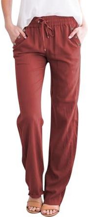 Generic Pantalon Fluide Femme &eacute;t&eacute;,Pantalon Long &eacute;lastique en Coton et Lin pour, Couleur Unie, Loisirs de Plage Pants Thermique (Wine, L)