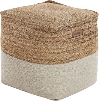 Beliani Boho Pouf Baumwolle und Jute quadratisch beige Kirama