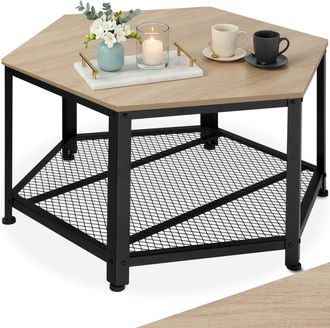 TecTake ausgefallener Couchtisch Holz und Metall, Wohnzimmertisch mit Stauraum, Beistelltisch Couch sechseckig, 86,5 x 75 x 46,5 cm, Coffee Table, M&ouml;bel - Ind