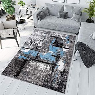 Tapiso Maya Tapis Poil Court Moderne Bleu Noir Gris Blanc Mouchet&eacute; Motif Abstrait Tapis Salon Chambre Salle &agrave; Manger Adulte Bureau Oeko-TEX R&eacute;sistant 180 x 2