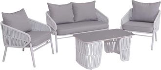 Hhg Gartengarnitur HHG-224, Lounge-Set Gartenlounge Sofa Sessel Tisch, Seilgeflecht Rope Stoff/Textil (180g/m&sup2;) anthrazit
