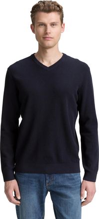 Tom Tailor Herren 1047997 Strickpullover mit V-Ausschnitt aus Bio-Baumwolle, 13160-Knitted Navy Melange, L