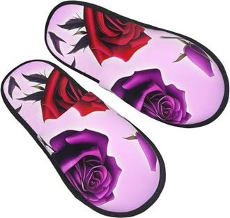 Generic Chaussons Maison Roses Rouges Et Violettes Imprimées Épais Pantoufles Légers Pantoufles En Coton Pour Unisex Voyage Hôtels L