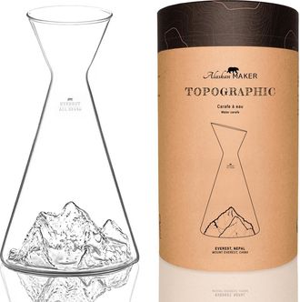 Alaskan Maker 1-Liter-Wasserkrug | Borosilikatglas von h&ouml;chster Qualit&auml;t, handgeblasen mit erhabenen Bergmotiven | TOPOGRAPHIC (Mount Everest)