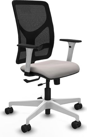 Piqueras y Crespo Schreibtischstuhl aus wei&szlig;em Kunstleder, mit wei&szlig;en und schwarzen Armlehnen, h&ouml;henverstellbare Lendenwirbelst&uuml;tze, ausgestattet mit Syncro/Traslack. S