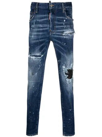 Dsquared2 jean skinny &agrave; effet us&eacute; - Bleu