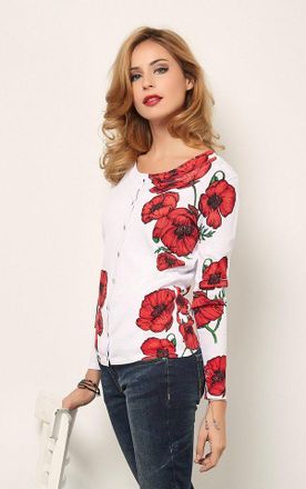 Passioni Cardigan Twin-Set mit modernem Mohn-Blumendruck