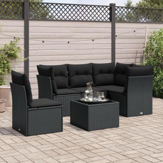 vidaXL vidaXL 6-tlg. Garten-Sofagarnitur mit Kissen Schwarz Poly Rattan