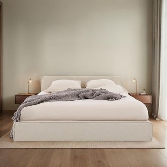 IDIMEX Polsterbett MARINI Doppelbett 140x200 cm in beige - Bett gepolstert mit Lattenrost, modernes Design & stabiles Holzgestell mit Kunststofff&uuml;&szlig;en