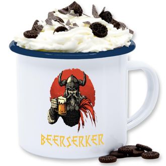 Shirtracer Emaille Tasse Blechtasse - Wikinger & Walhalla - Beerserker - Vikings lustig Bier trinken saufen Berserker - 300 ml - Wei&szlig; Blau - viking nordische myt