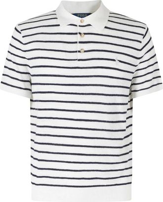 Polo Ralph Lauren Homme, Tops, Blanc, Taille: M Pull Polo Ray&eacute; en Coton et Lin