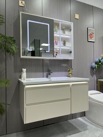 Generic ModernLux Badezimmerschrank, 91,4 cm, Wandmontage, wasserdichtes MDF, LED-beleuchteter Spiegel, sanft schlie&szlig;ende T&uuml;ren, modernes Design, wei&szlig;e Oberfl