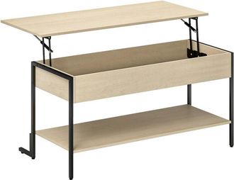 HOMCOM Homcom - Table basse relevable style industriel - étagère - plateau relevable H.46-59 cm - métal noir effet bois clair