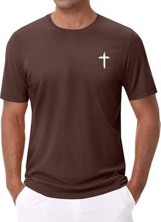 Generic Chemise décontractée élégante classique à col rond imprimé croix chrétienne à manches courtes pour le sport, le fitness, lentraînement musculaire, caf