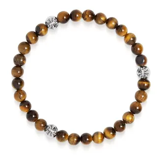 Nialaya Homme, Accessoires, Gris, Taille: L 6mm Tiger Eye Bracelet with Silver Balls