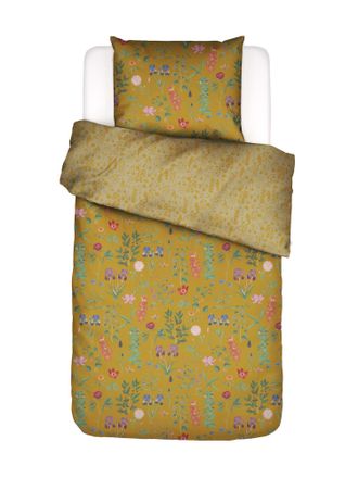 Essenza Bettw&auml;sche Marigold Flower Ochre, 135x200 + 1x 80x80 cm - 100% Bio-Baumwollsatin 220TC - Blumen