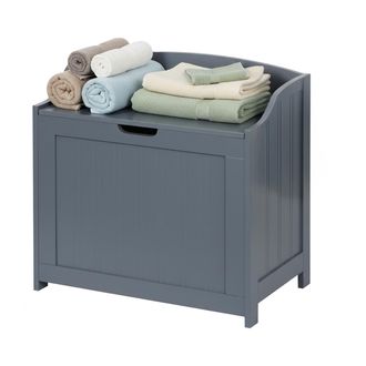 Relaxdays W&auml;schetruhe, 80 L, f&uuml;r Schmutzw&auml;sche, Bettzeug & Spielzeug, Bad, Aufbewahrungstruhe mit Deckel, MDF, grau