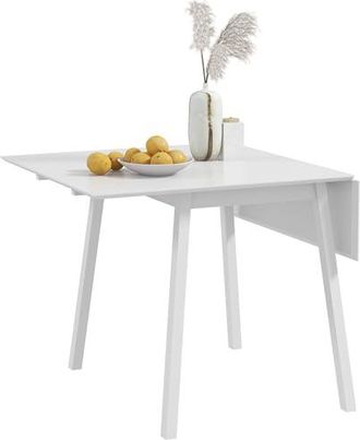 HOMCOM Table de Cuisine Pliable Table &agrave; Manger Pliante avec Plateau Rabattable en Bois pour 2 &agrave; 4 Personnes, Blanc
