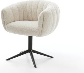 DELIFE Drehstuhl Jada-Flex Teddystoff Beige Fu&szlig;kreuz Schwarz 360&deg; drehbar Wippfunktion Taschenfederkern, Esszimmerst&uuml;hle