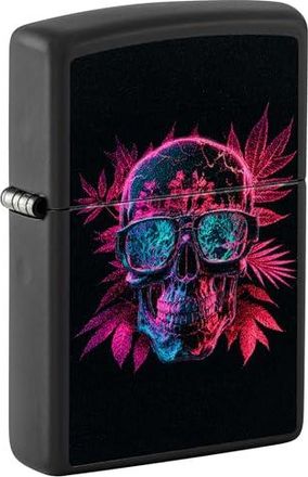 Zippo Sturmfeuerzeug - Cannabis Skull, Black Matte, Black Light - Nachfüllbar - Wiederverwendbar - Windfestes Design - Geschenkbox - Made in USA