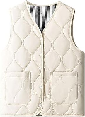 Generico Gilet sans manches avec col en V et fermeture à boutons polyvalent Veste de transition pour femmes et hommes Gilet rembourré léger avec motif vagues, 