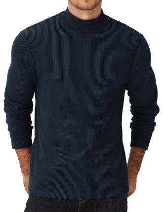 Coofandy Langarmshirt Herren Rollkragenpullover Turtleneck Pullover Longsleeve Rollkragenshirt Winter Pulli M&auml;nner Rolli Navy Blau-Rollkragen XXL