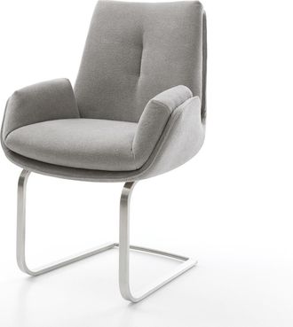 DELIFE Freischwinger Clea-Flex Strukturstoff Soft Grau Freischwinger flach Edelstahl, Esszimmerst&uuml;hle