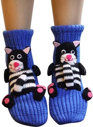 Generic Chaussettes de sol antid&eacute;rapantes en laine pour femme Motif dessin anim&eacute;, bleu, A