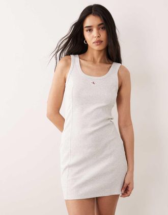 Calvin Klein Jeans Robe courte c&ocirc;tel&eacute;e avec &eacute;tiquette - Gris chin&eacute;