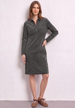 Street One Midikleid STREET ONE, Damen, Gr. 34, EURO-Gr&ouml;&szlig;en, gravel grau, Cord, 98% Baumwolle, 2% Elasthan, unifarben, normal knieumspielend, V-Ausschnitt, abges