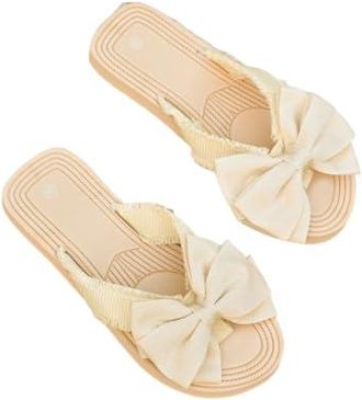 Generic Tongs confortables et élégantes pour femme avec noeud décoratif, sandales plates dété à enfiler avec noeud (Beige,40)