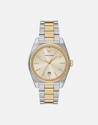 Emporio Armani Herrenuhr aus zweifarbigem Edelstahl in Silberoptik mit drei Zeigern