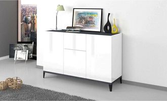 Dmora Kommode Ddybal, K&uuml;chen-Sideboard mit 3 T&uuml;ren und 1 Schublade, Wohnzimmer-Buffet, K&uuml;chen-Sideboard, 100% Made in Italy, 120x40h82 cm, Wei&szlig; gl&auml;nzend
