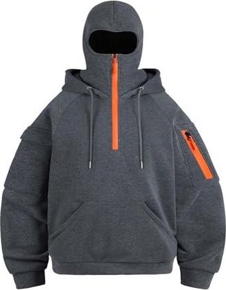Generic HUIFUAO Masque de ski Cagoule &agrave; capuche pour femme Grande taille Fermeture &eacute;clair 1/4 Ninja Sweat &agrave; capuche dhiver &agrave; manches longues Pull fantaisie Mo