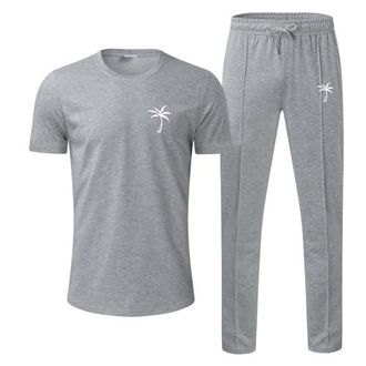 Generic Vêtements de sport dété pour hommes 2026 T-shirt à manches courtes respirant et pantalon de sport avec poches, gris clair, XXL