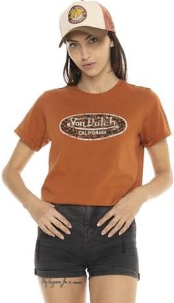 Von Dutch Tee Shirt Femme 100% Coton, T-Shirt Femme L&eacute;opard, Col Rond & Regular Fit, Marron Taille XS