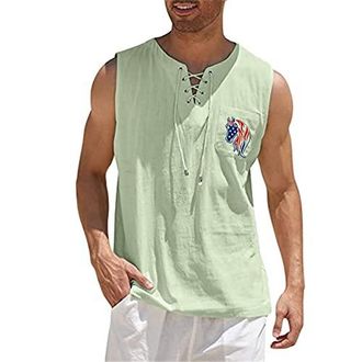 Generic Chemise en coton et lin pour homme - Chemisier dentra&icirc;nement pour homme - Printemps et &eacute;t&eacute; - Hauts d&eacute;contract&eacute;s - Sans manches - D&eacute;bardeur en coton - 