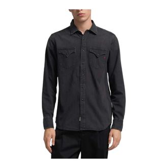 Replay Homme, Chemises, Noir, Taille: XL Chemise classique &agrave; manches longues en coton avec poches avant