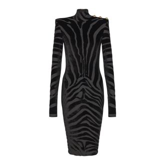 Balmain Kurzes Samtkleid mit Zebramuster - - Dresses - Damen - Schwarzk - 2XS