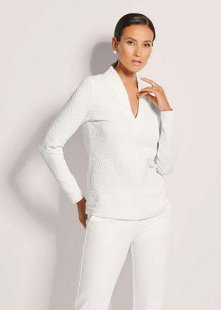 Madeleine Kurzarmshirt Modernes Blusenshirt mit Struktur Strukturshirt mit tiefem V-Ausschnitt, angestelltem Kragen, Langarm