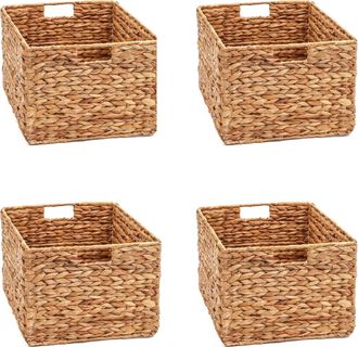 Trademark Innovations Large Foldable Rectangle Woven Wicker Basket Bins for Storage (Set of 4)
