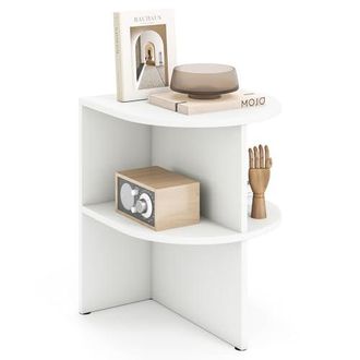 Giantex Table dappoint semi-circulaire en bois blanc - Table de chevet en bois - Table basse - Petite table de salon - Table latérale en demi-lune avec étagèr