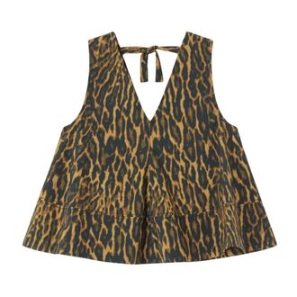 Ganni Leopard Baumwoll-A-Linien-Top - - Tops - Damen - Mehrfarbig - S