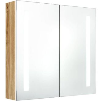 vidaXL LED-Bad-Spiegelschrank Wei&szlig; und Eichen-Optik 62x14x60 cm Vidaxl