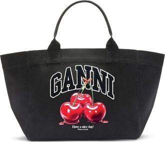 Ganni cabas à imprimé graphique XXL Cherry - Noir